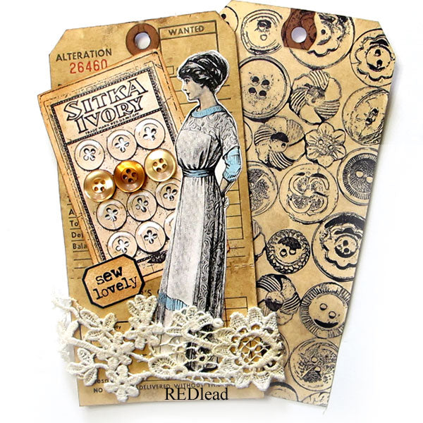 Ivory Button Card Rubber Stamp